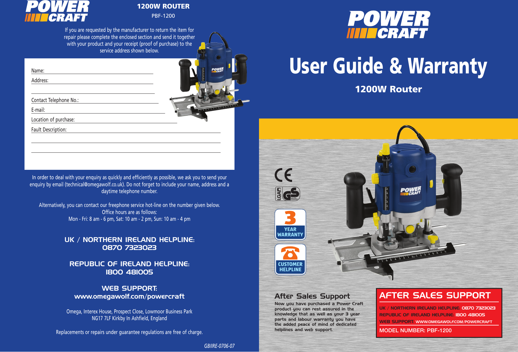 Omega Speaker Systems Power Craft 1200W Router Users Manual WSM6004 Ma ...