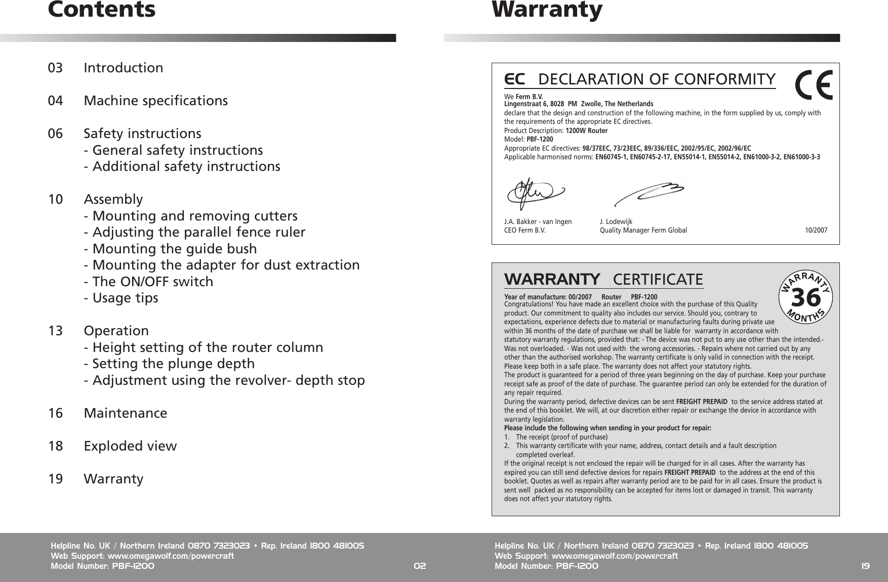 Omega Speaker Systems Power Craft 1200W Router Users Manual WSM6004 Ma ...