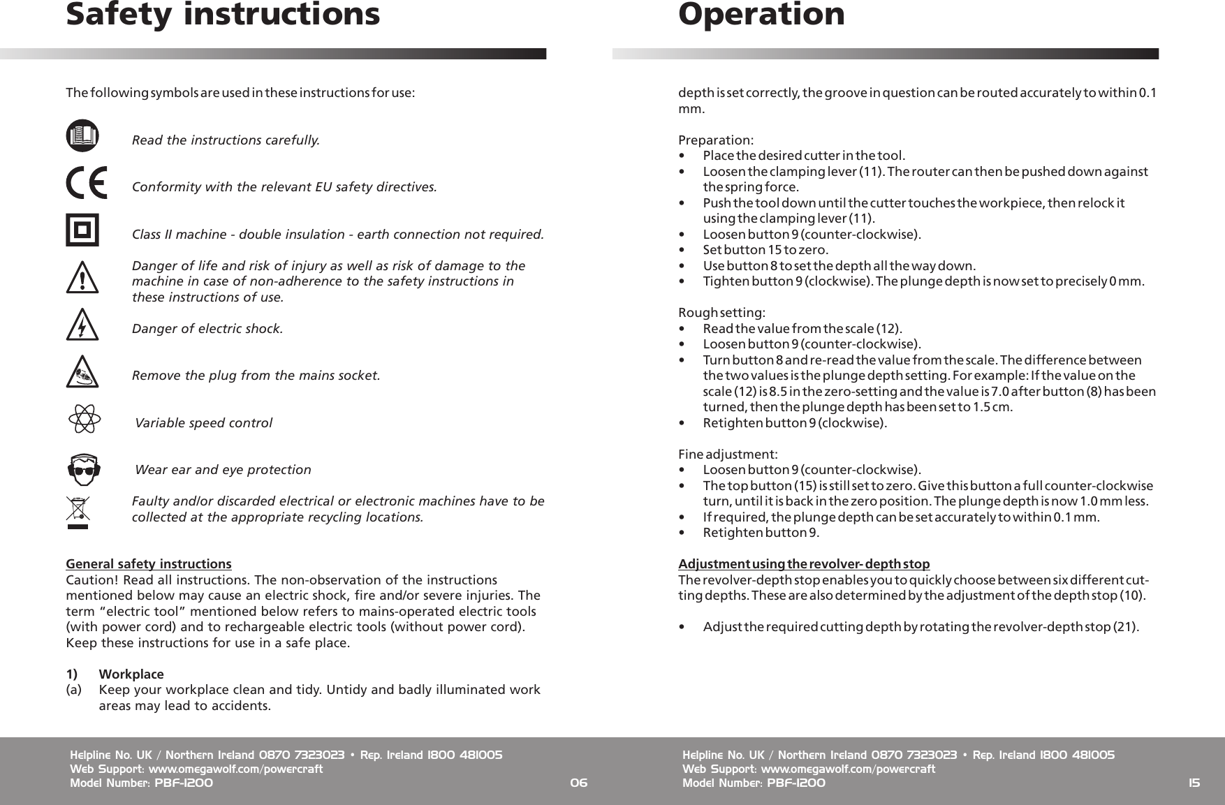 Omega Speaker Systems Power Craft 1200W Router Users Manual WSM6004 Ma ...