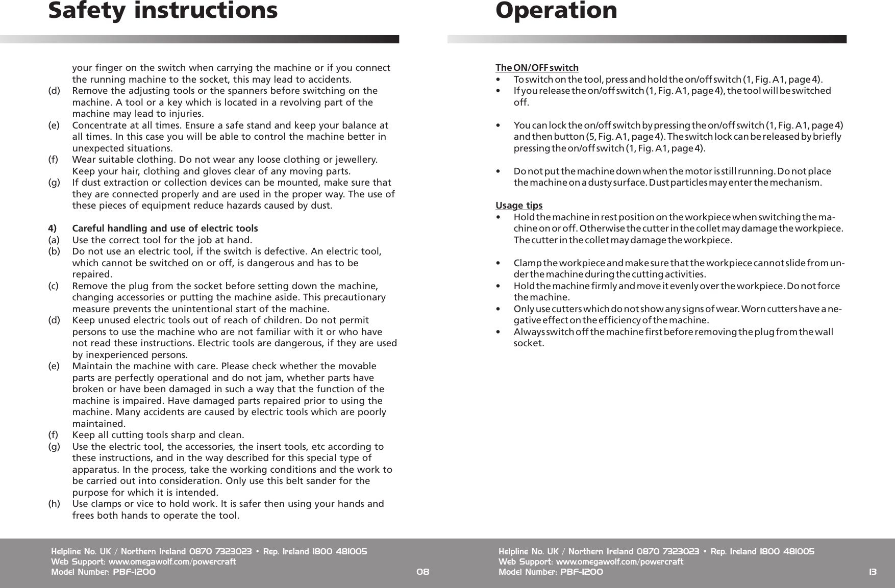 Omega Speaker Systems Power Craft 1200W Router Users Manual WSM6004 Ma ...