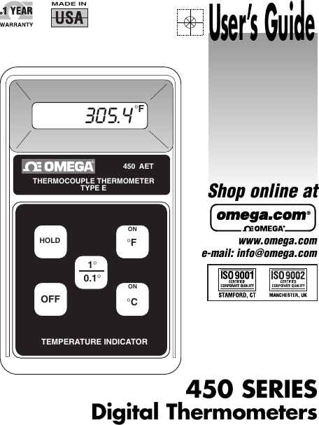 Omega Vehicle Security 450 Users Manual Digital Thermometers