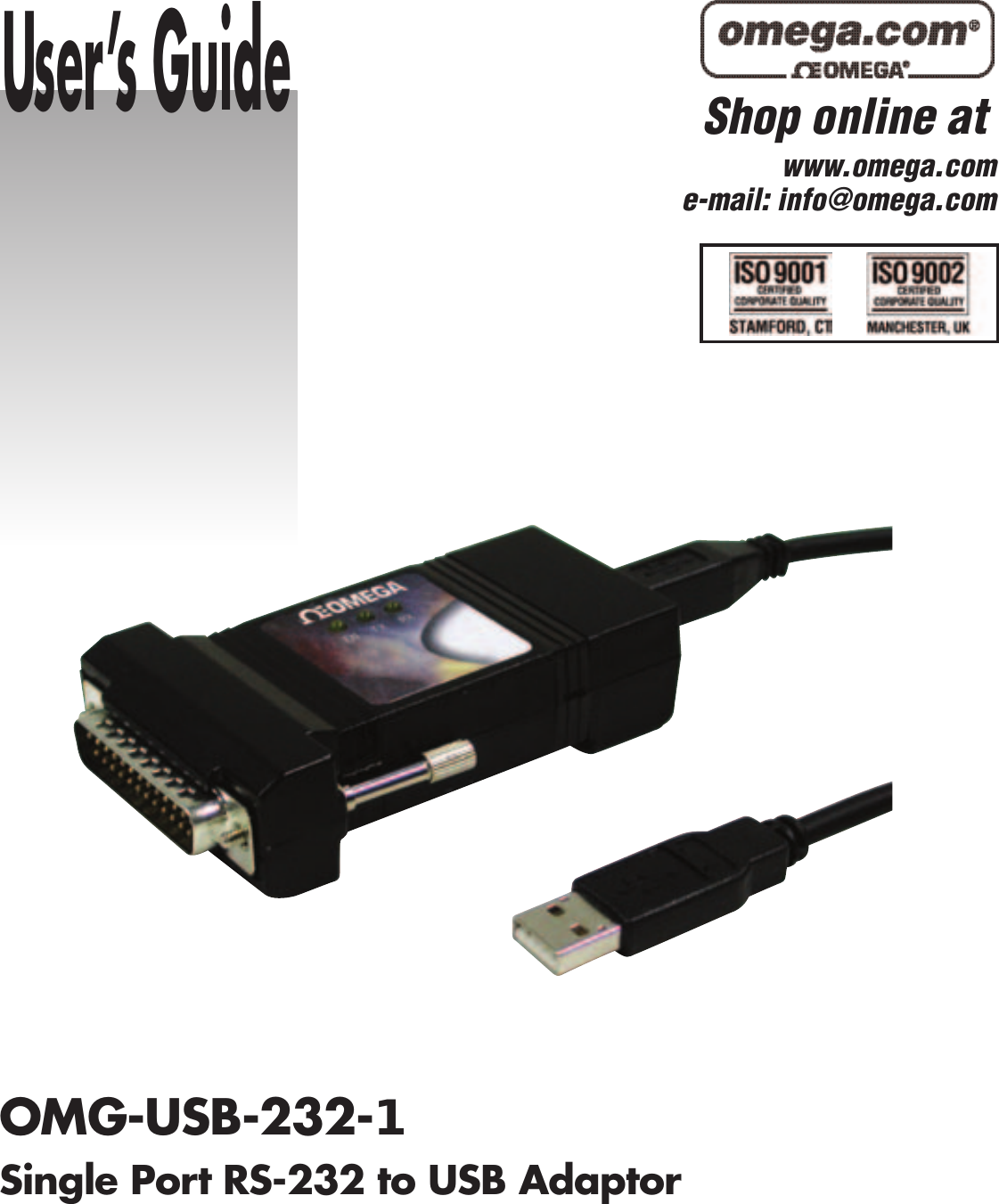 Omega Rs 232 Users Manual Single Port To USB Adaptor