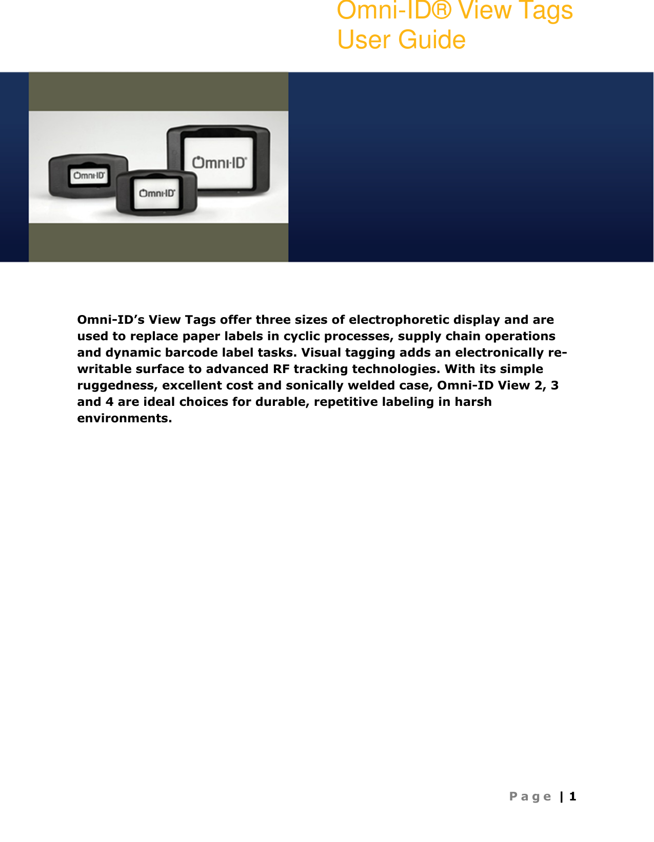 Omni ID USA OMNIV4 Active RFID Security Tag User Manual ViewTag User ...