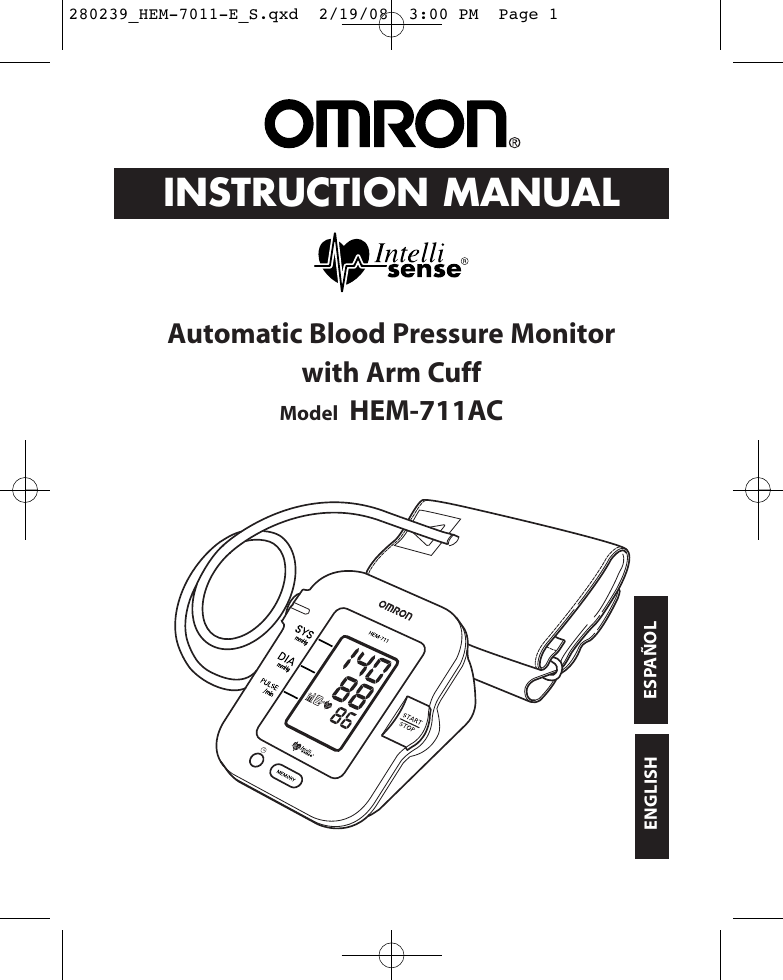Omron Healthcare Intelli Sense Hem 711Ac Users Manual 280239_HEM 7011 E_S