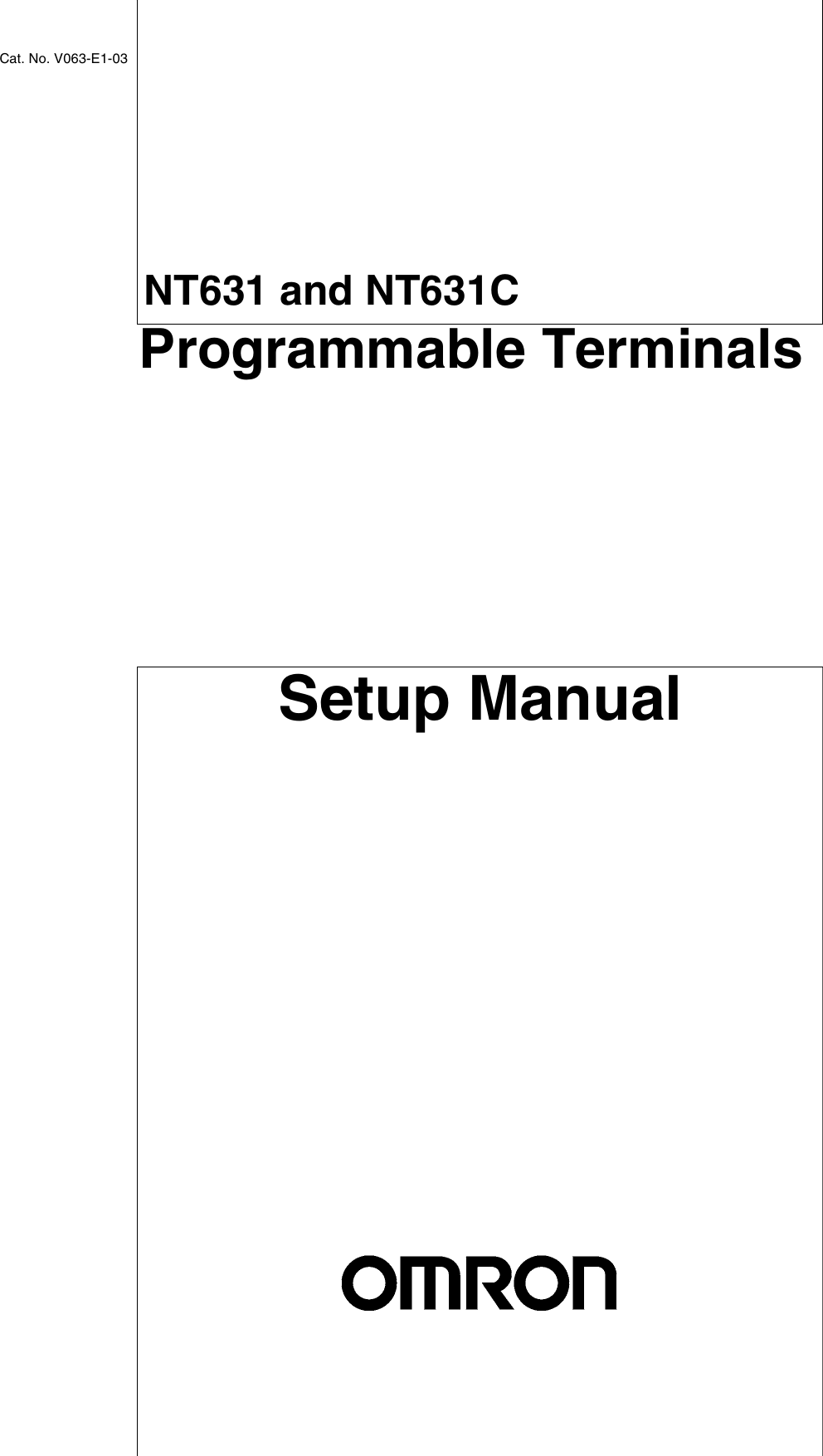 Omron Programmable Terminals Nt631 Users Manual V063 E1 03