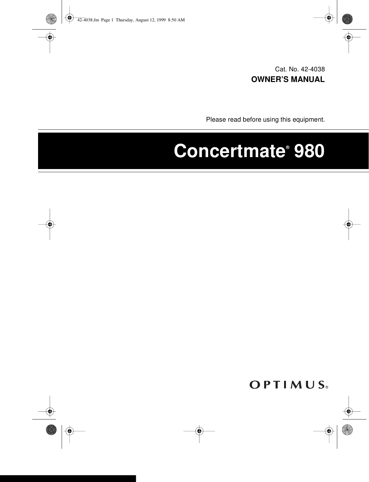 Optimus Concertmate 980 Owners Manual 820291 ManualsLib Makes It Easy ...