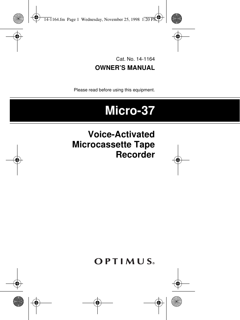Optimus Micro 37 Users Manual