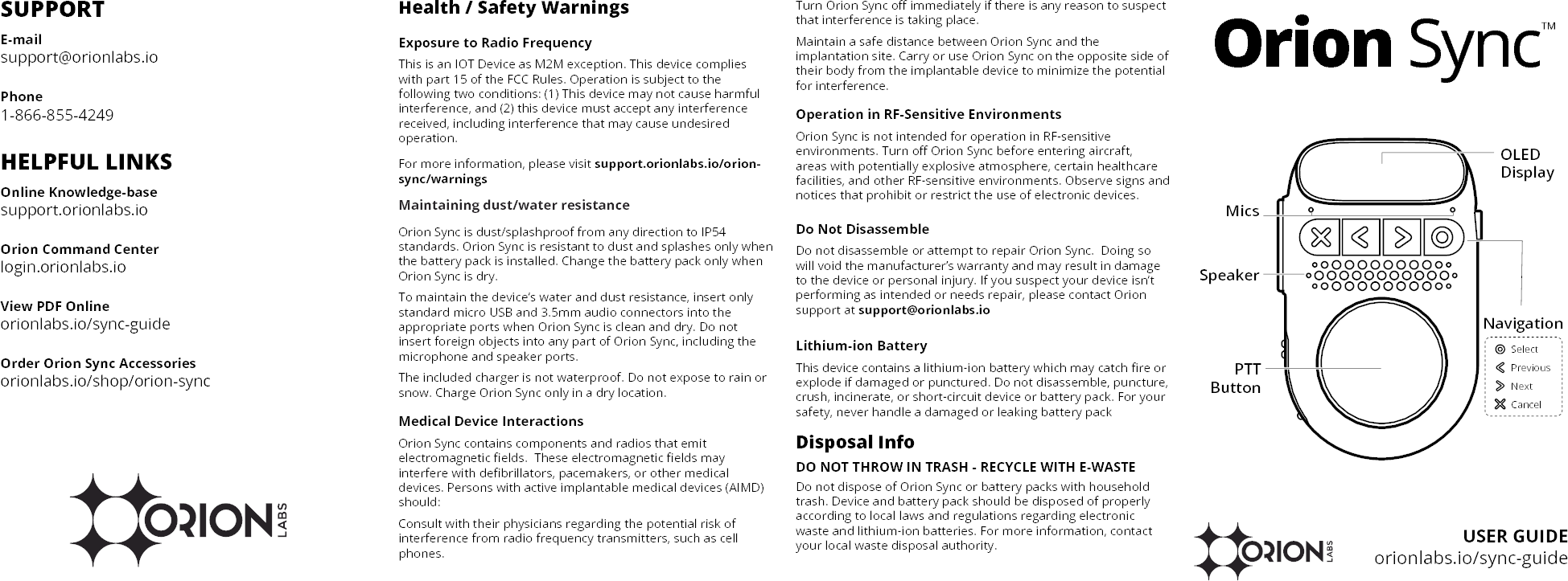 Orion Labs ROS001VZ Orion Sync Discussion and FAQ