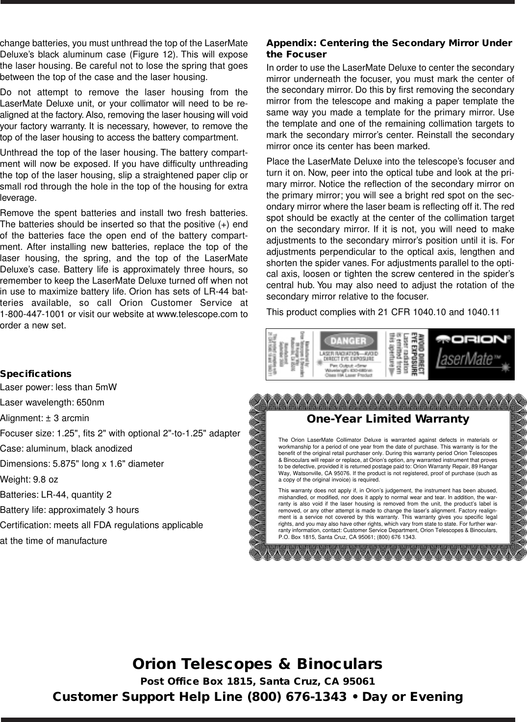 Orion 5690 Users Manual IN 218 LaserM Delu Inst Man
