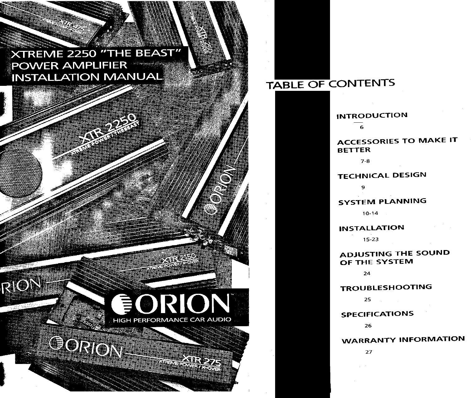 Orion The Beast Power Amplifier Xtr 2250 Users Manual