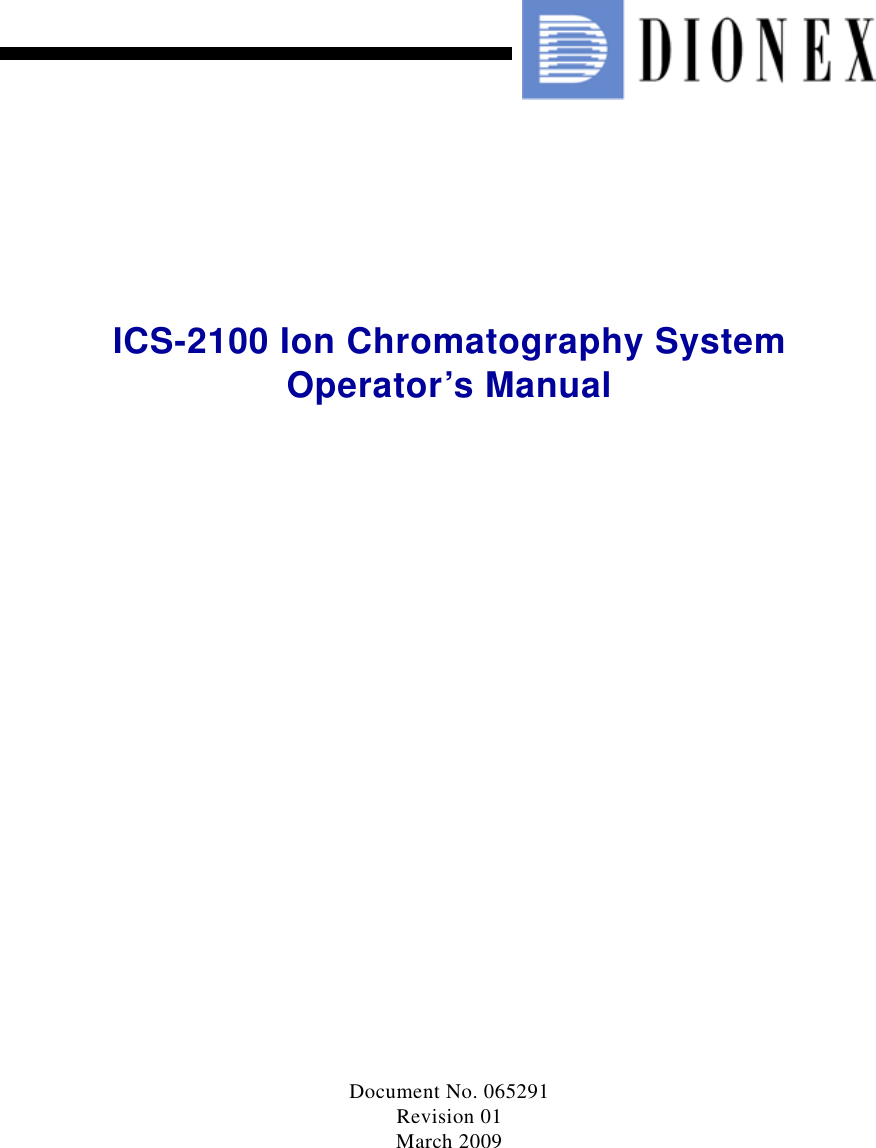 Oritron Dionex Ion Chromatography System Ics 2100 Users Manual Operator's