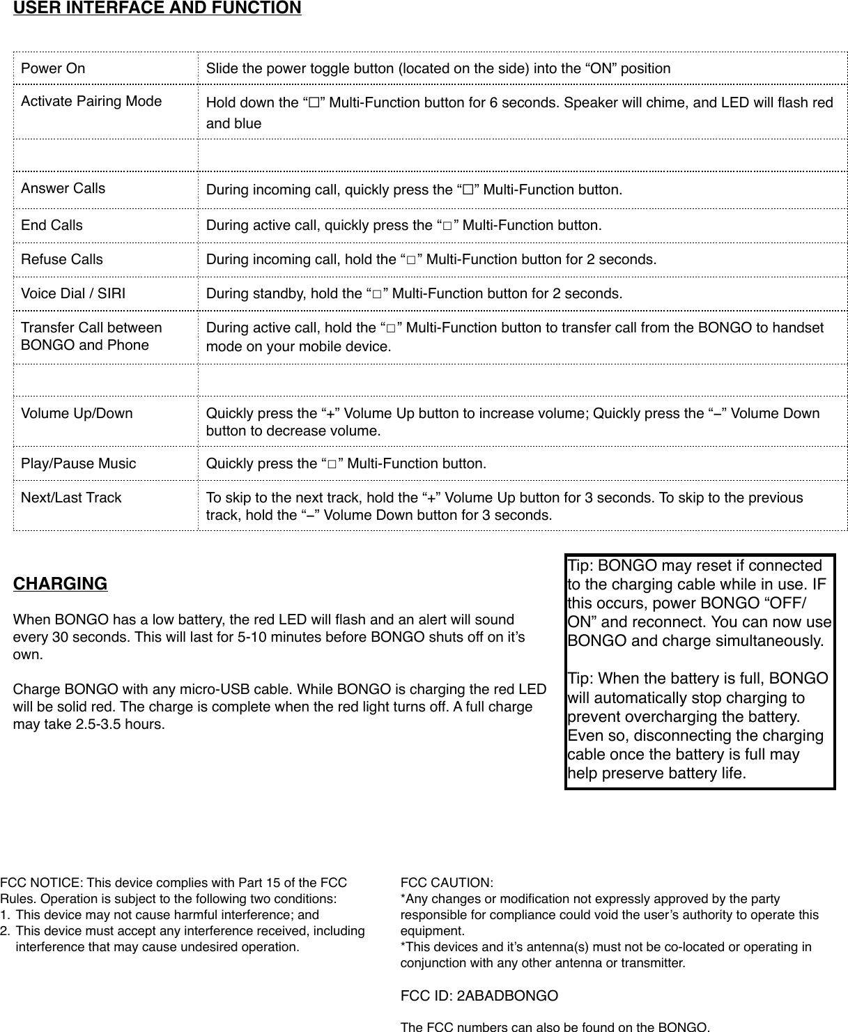 Otis and Eleanor BONGO Bluetooth Speaker User Manual