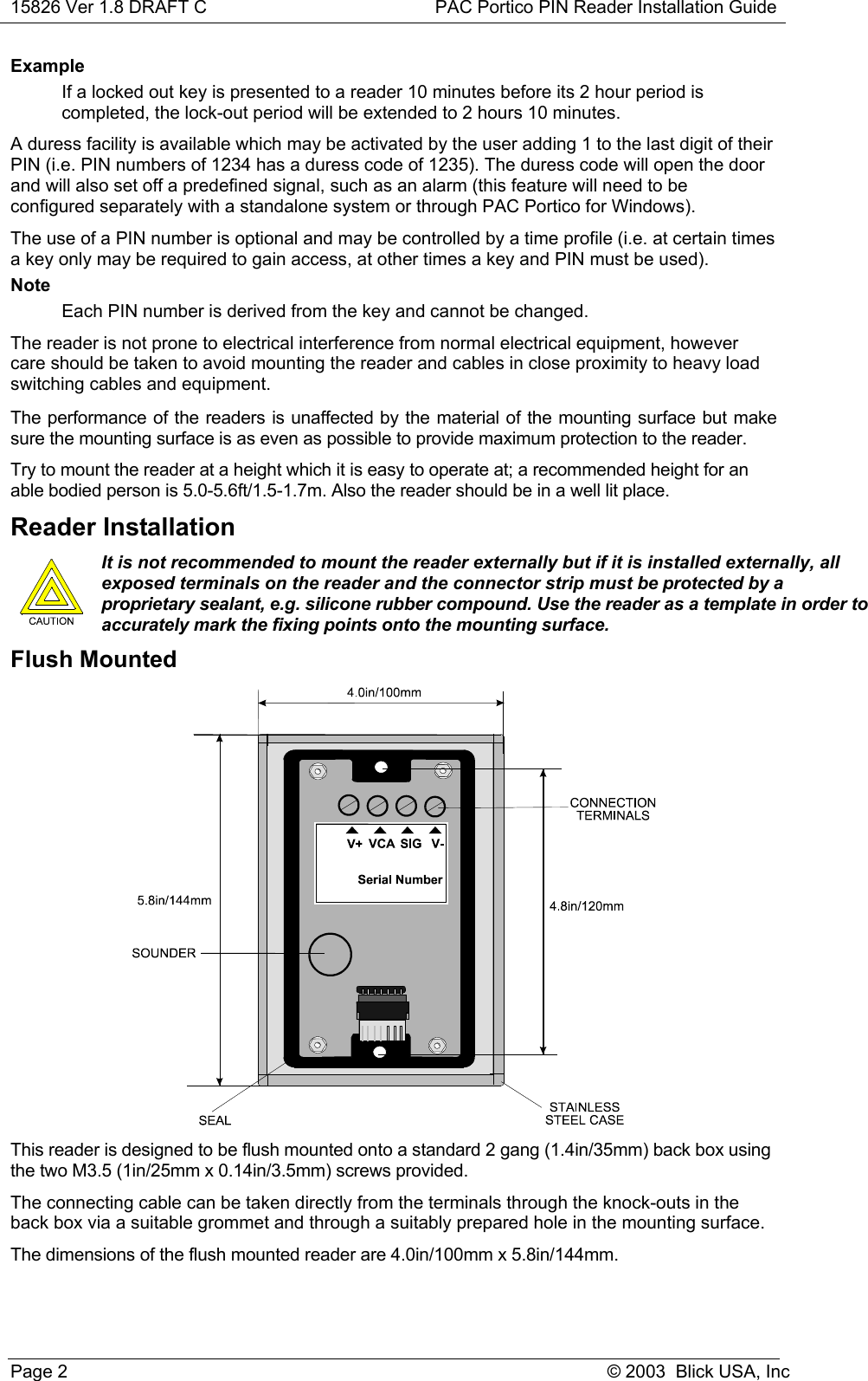 PAC P PIN Low Range Proximity Reader User Manual 15826jf PAC P PIN Low Range Proximity Reader User Manual 15826jf