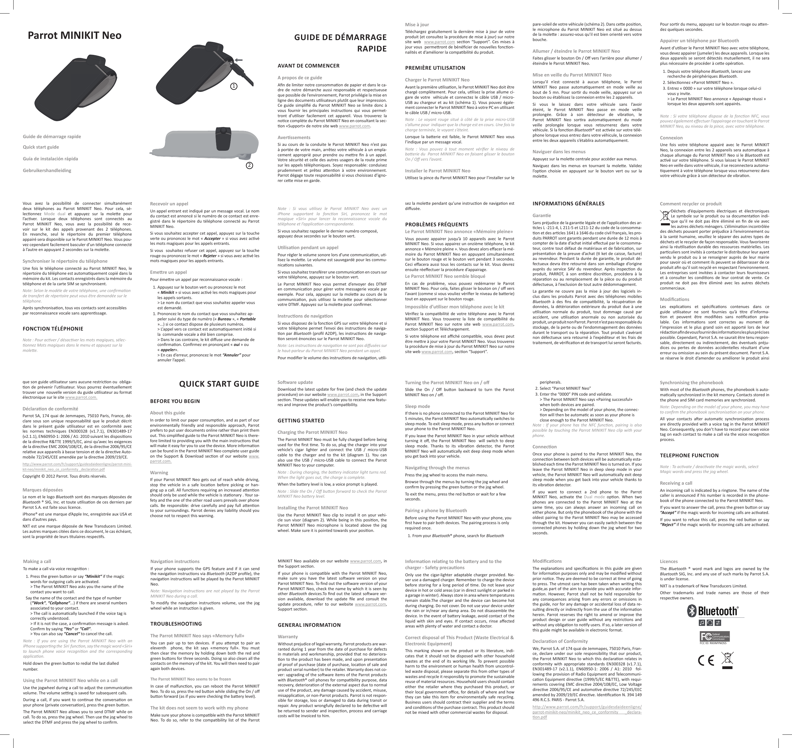 PARROT MYNOS5 Bluetooth Hands-free MINIKIT User Manual
