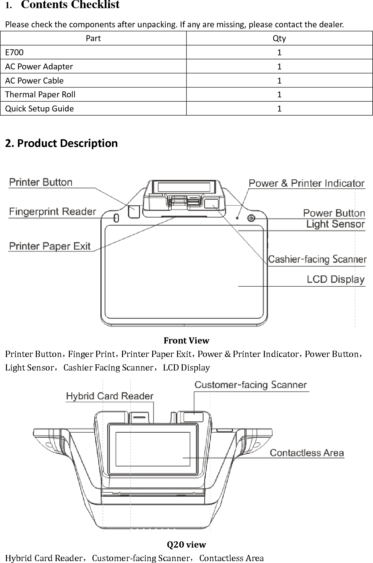 PAX Technology E700 Integrated Smart Terminal User Manual