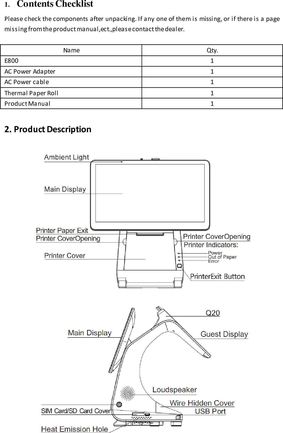 PAX Technology E800 Integrated Smart Terminal User Manual