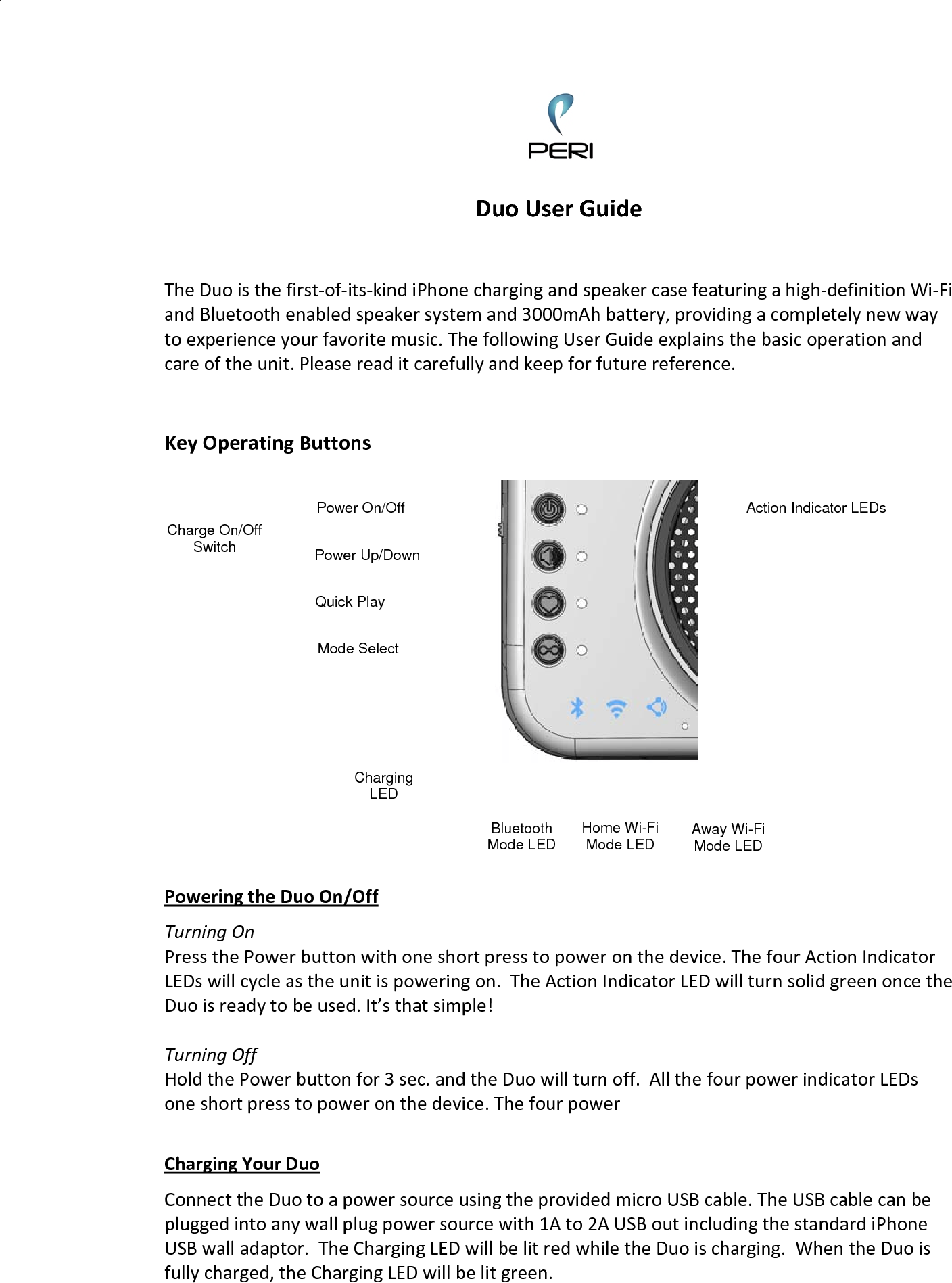 PERI DUO iPhone Speaker and Charging Case User Manual Duo User Guidex