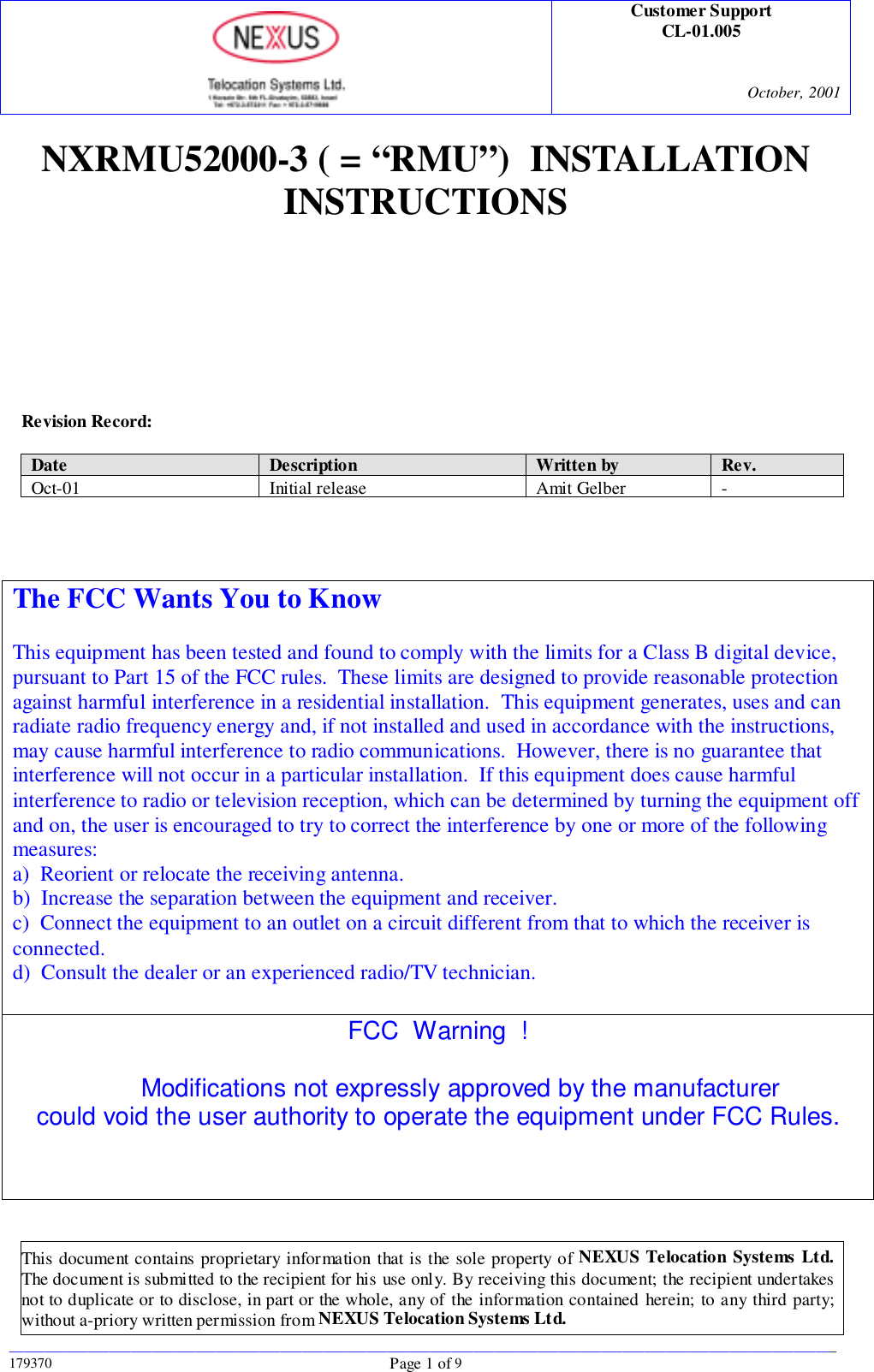 POINTER TELOCATION RMU17UHF-NXUS User Manual