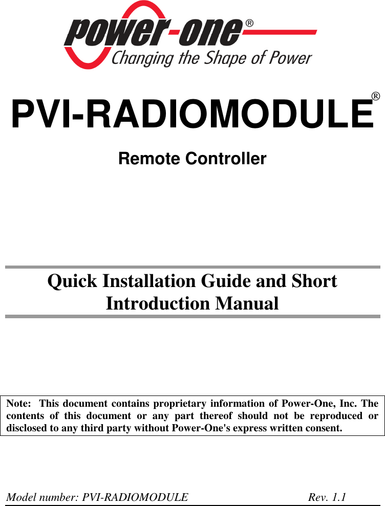 POWER ONE ITALY MOD Optional radio board for inverter check User Manual ...