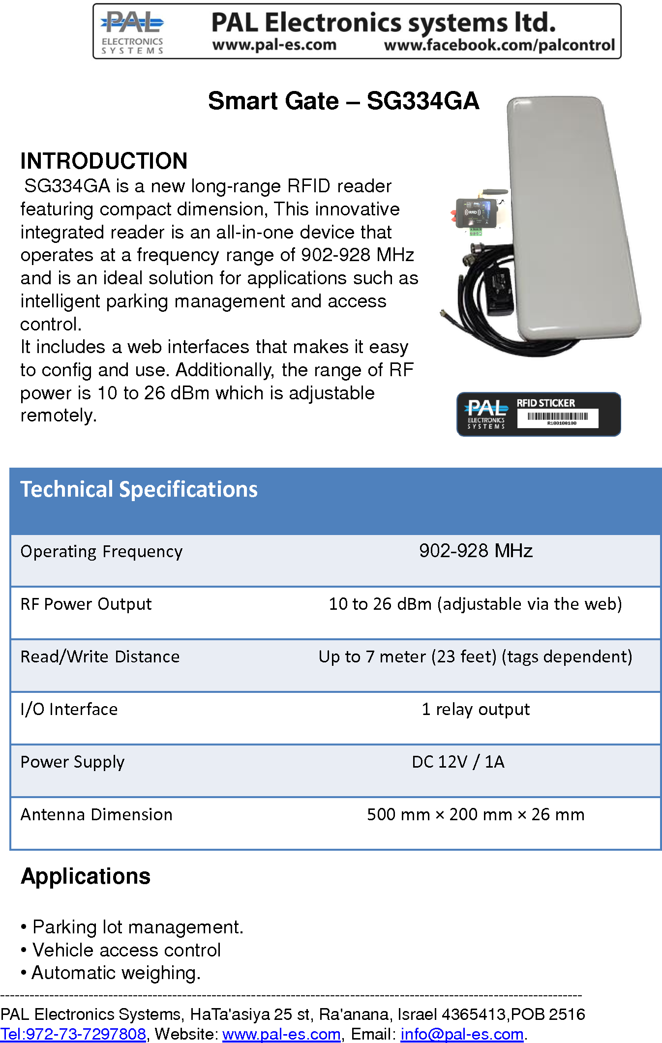 Pal electronics systems SG334G Smart Gate, SG334GA User Manual 1