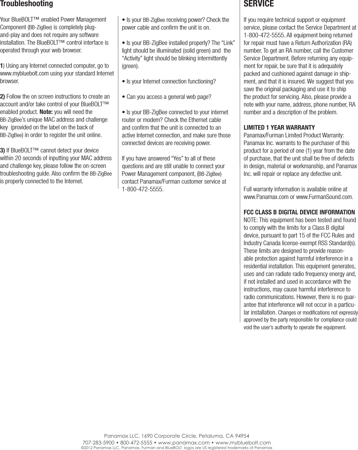 Panamax BBZIGBEE Ethernet to ZigBee Bridge/Gateway User Manual