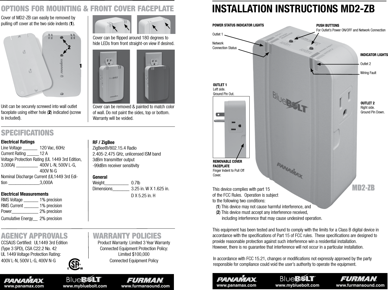 Panamax MD2-ZB ZigBee Load Control Device User Manual