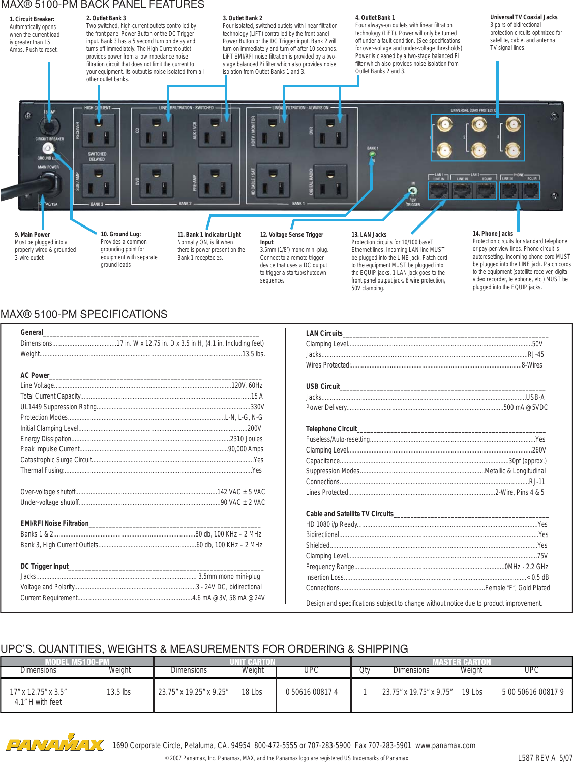 Panamax Max 5100 Pm Users Manual M5100PM_Datasheet_v2B