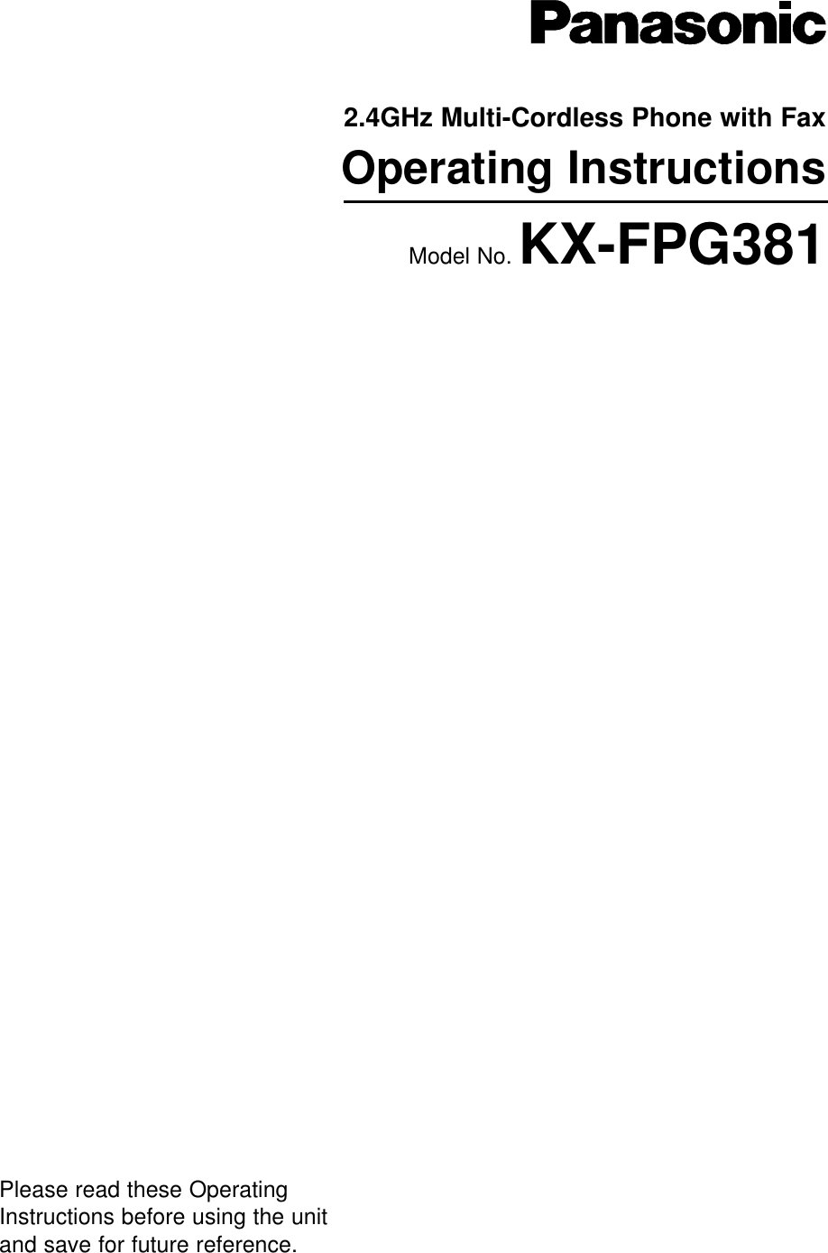 Panasonic of North America 96NKX-FPG381 Facsimile Machine User Manual ...