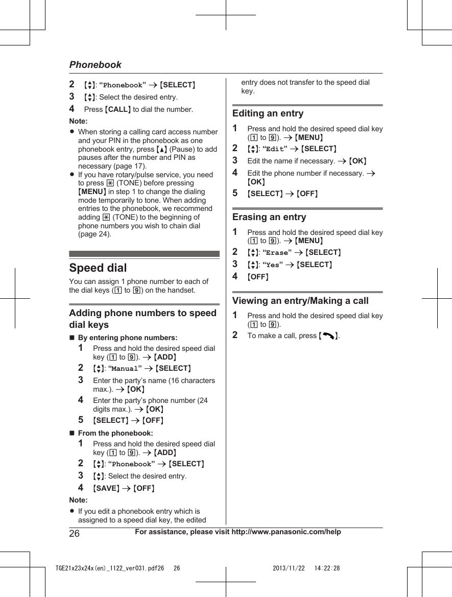 Panasonic Of North America 96NKX TGE230 DECT 6 0 Base User Manual Panasonic Of North America 96NKX TGE230 DECT 6 0 Base User Manual
