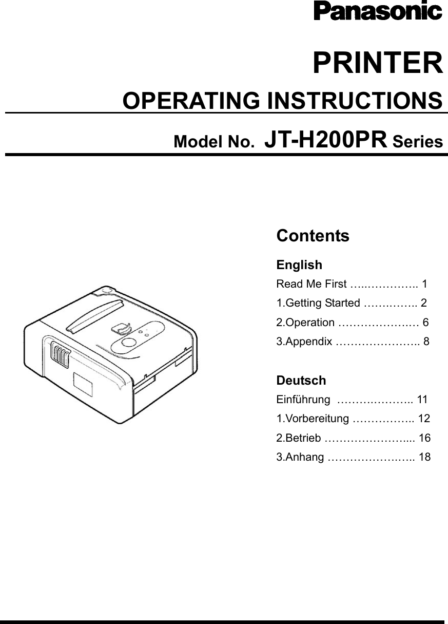 Panasonic of North America JT-H200PR Bluetooth Handy Printer User ...