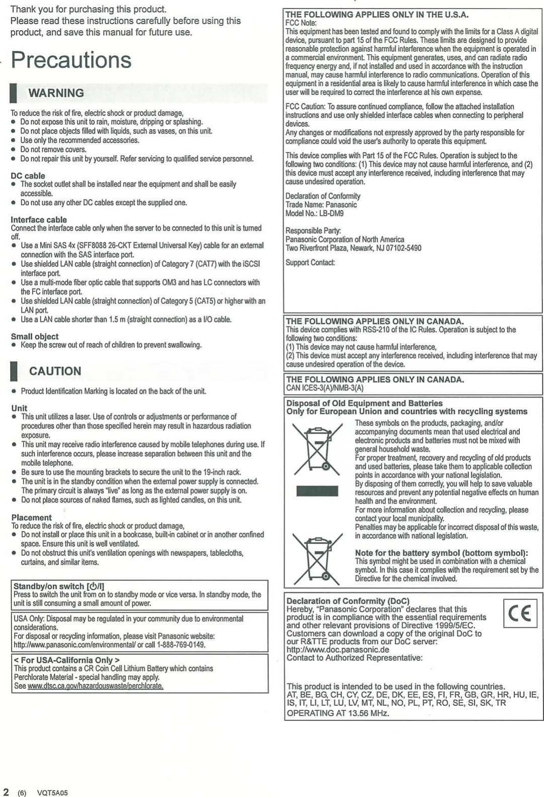 Panasonic of North America LB-DM9 Data Archiver User Manual Network ...
