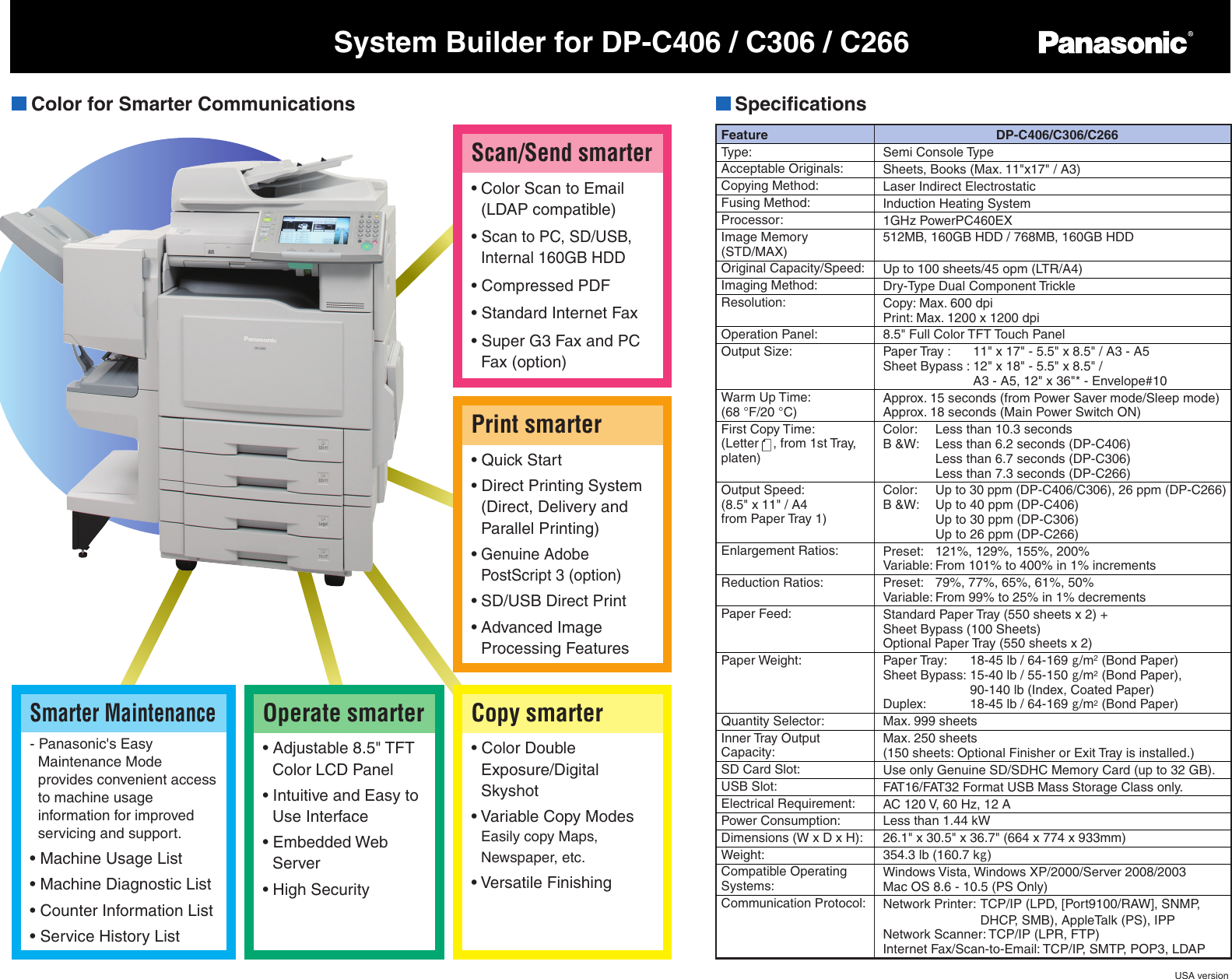Panasonic Dp C406 Specification Sheet USA_C406Series_A