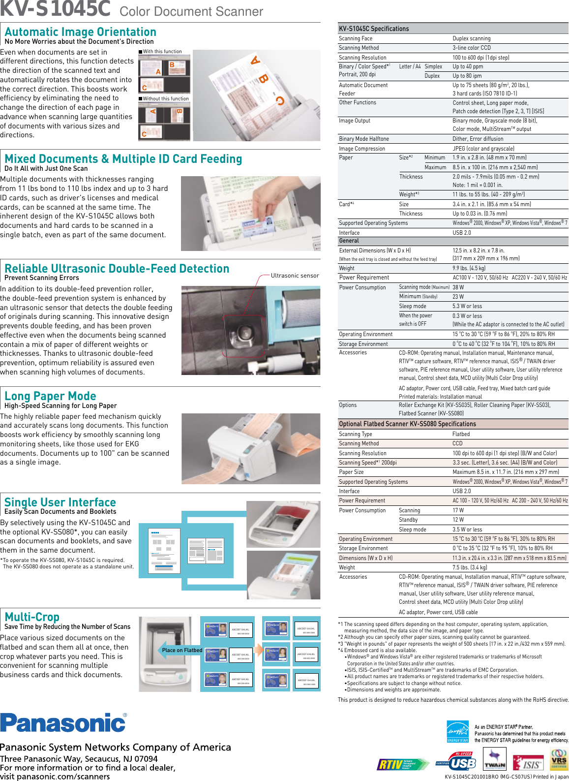 Panasonic Kv S1045C Specification Sheet