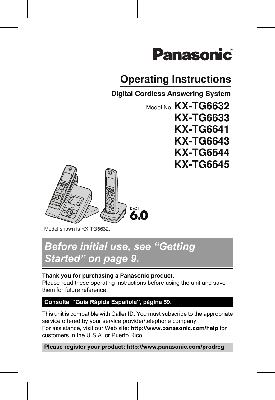 Panasonic Kx Tg6641B Owner S Manual Operating Instructions (English)