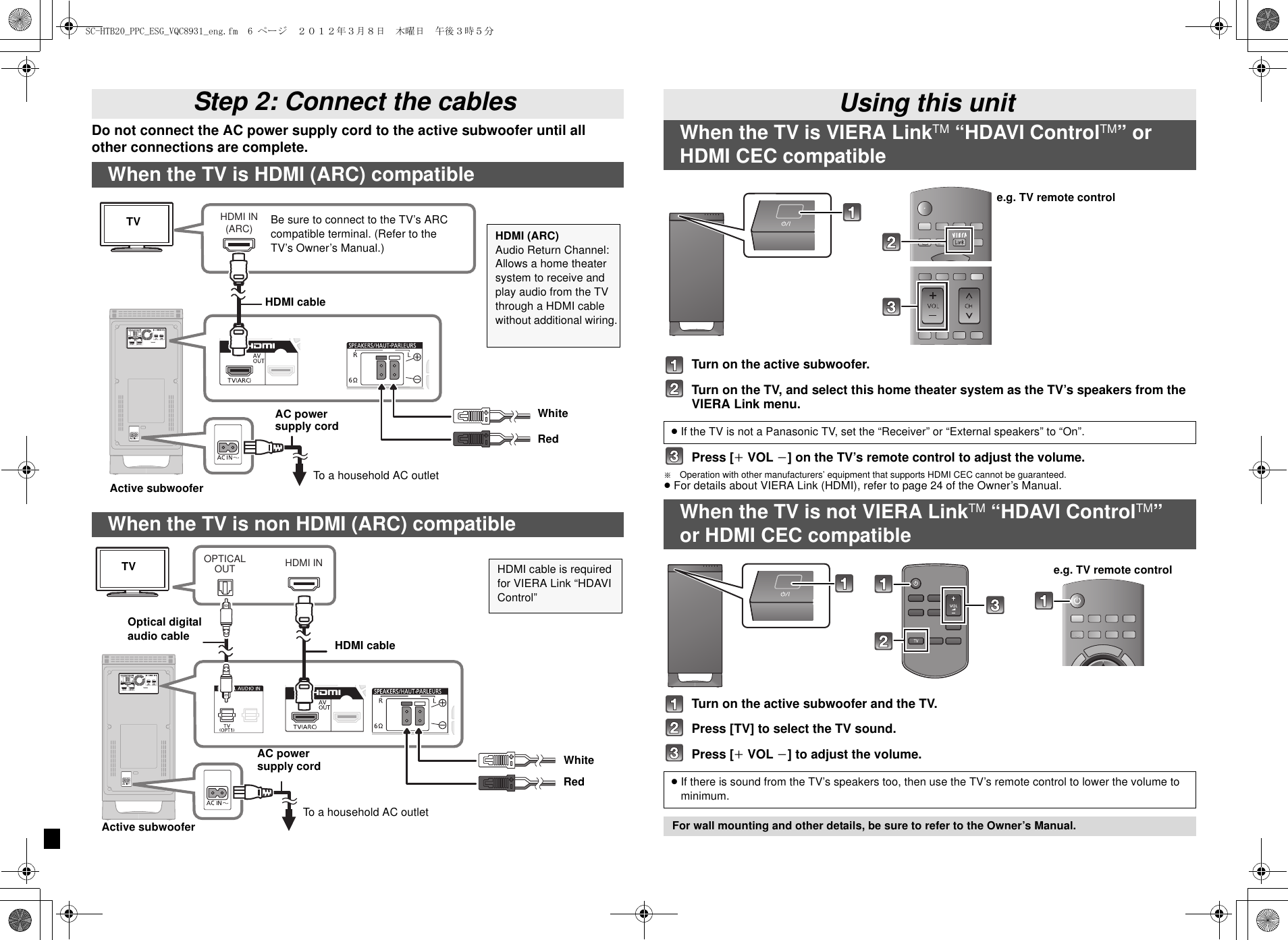 Panasonic Sc Htb20 Quick Start Guide