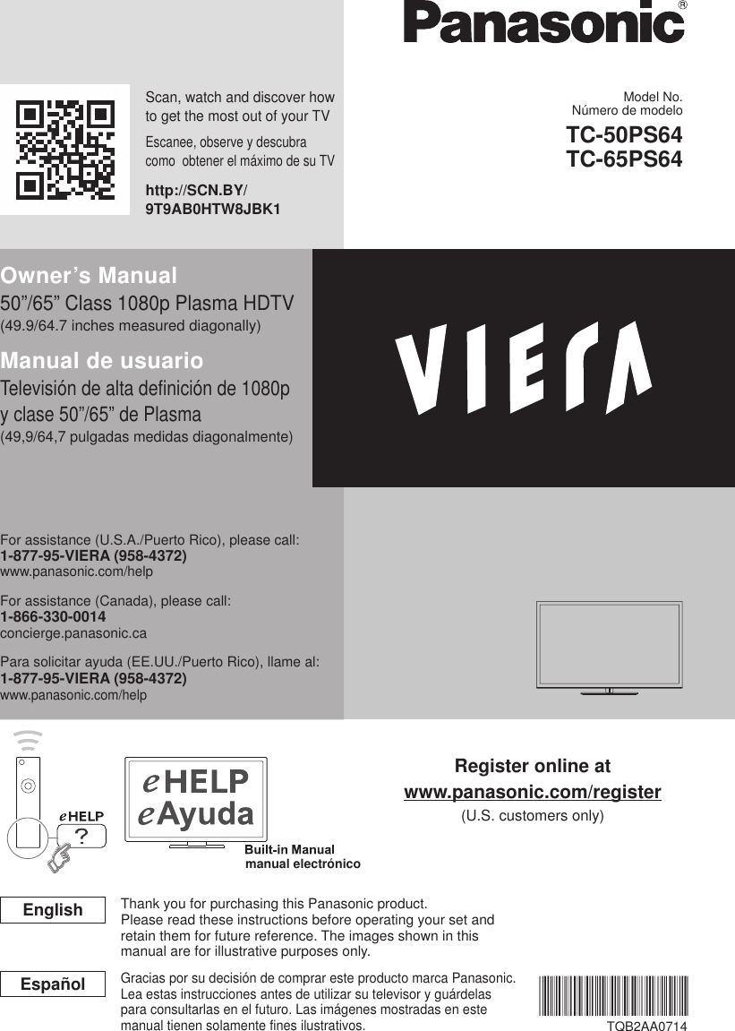 Panasonic Tc 50Ps64 Quick Start Guide Tc_50_65_ps64_eng_0714