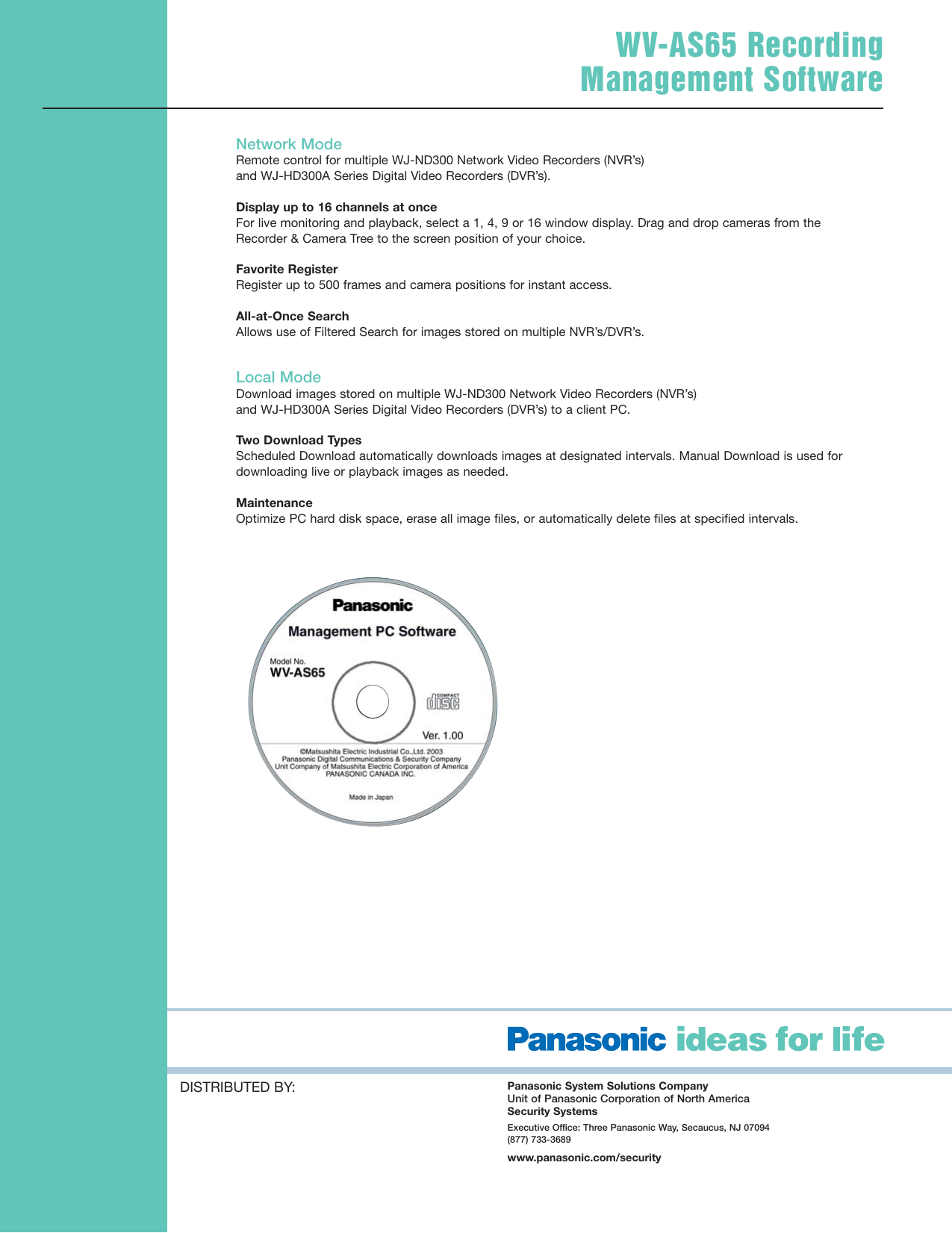 Panasonic Wv As65 Specification Sheet Xprotect Basis+ Spec Ssheet