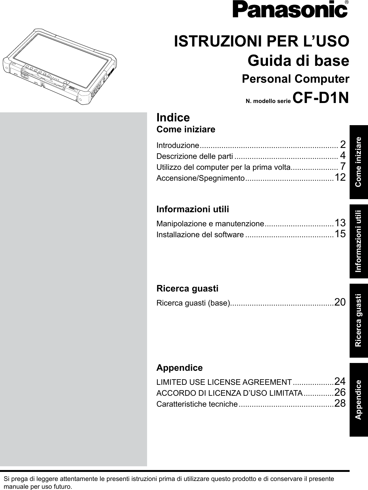 Panasonic Manual : Operating Instructions Basic Guide (Italian) Cfd1mk3 ...