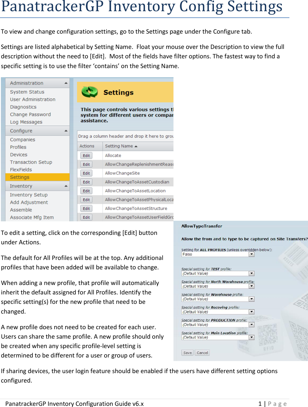 Panatracker GP Inventory Config Settings