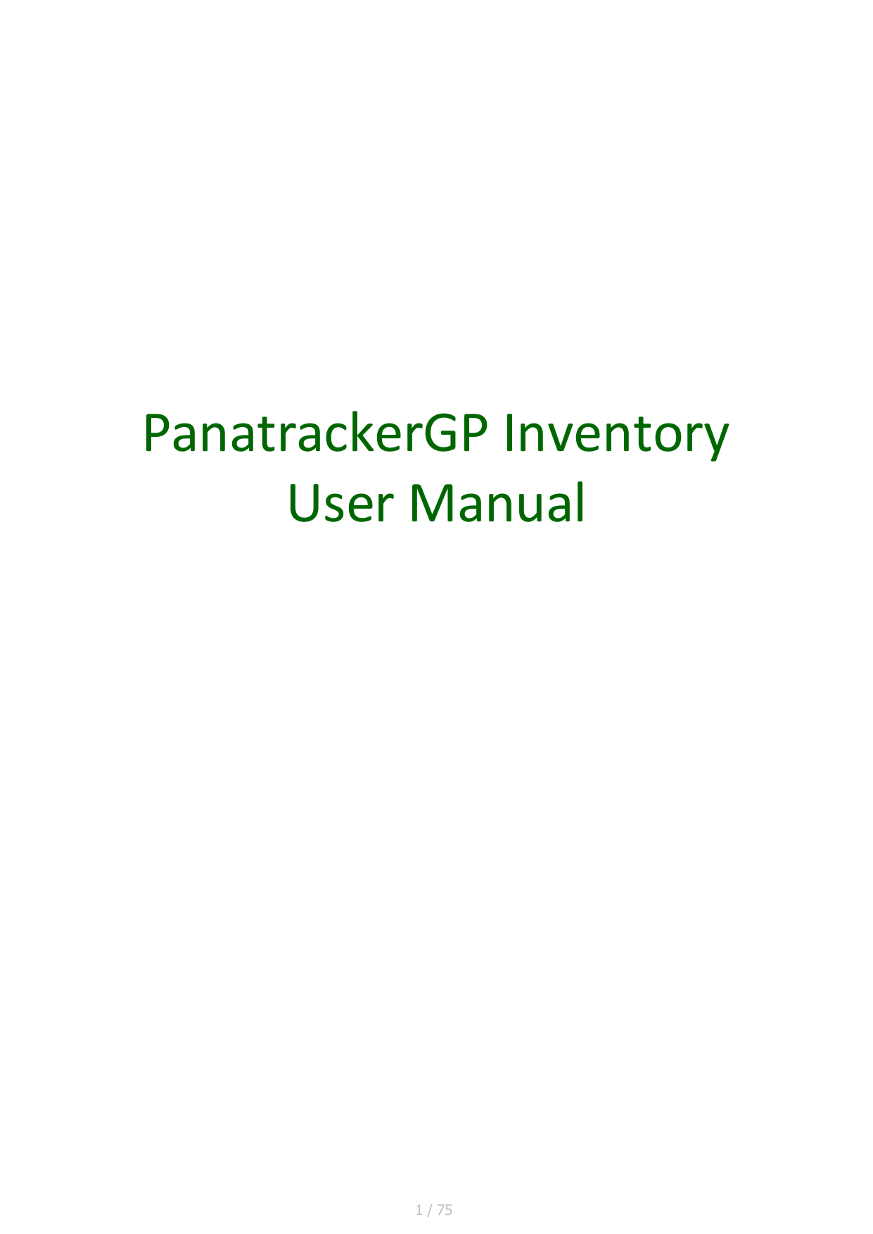 PanatrackerGP Inventory User Manual Panatracker GP V6