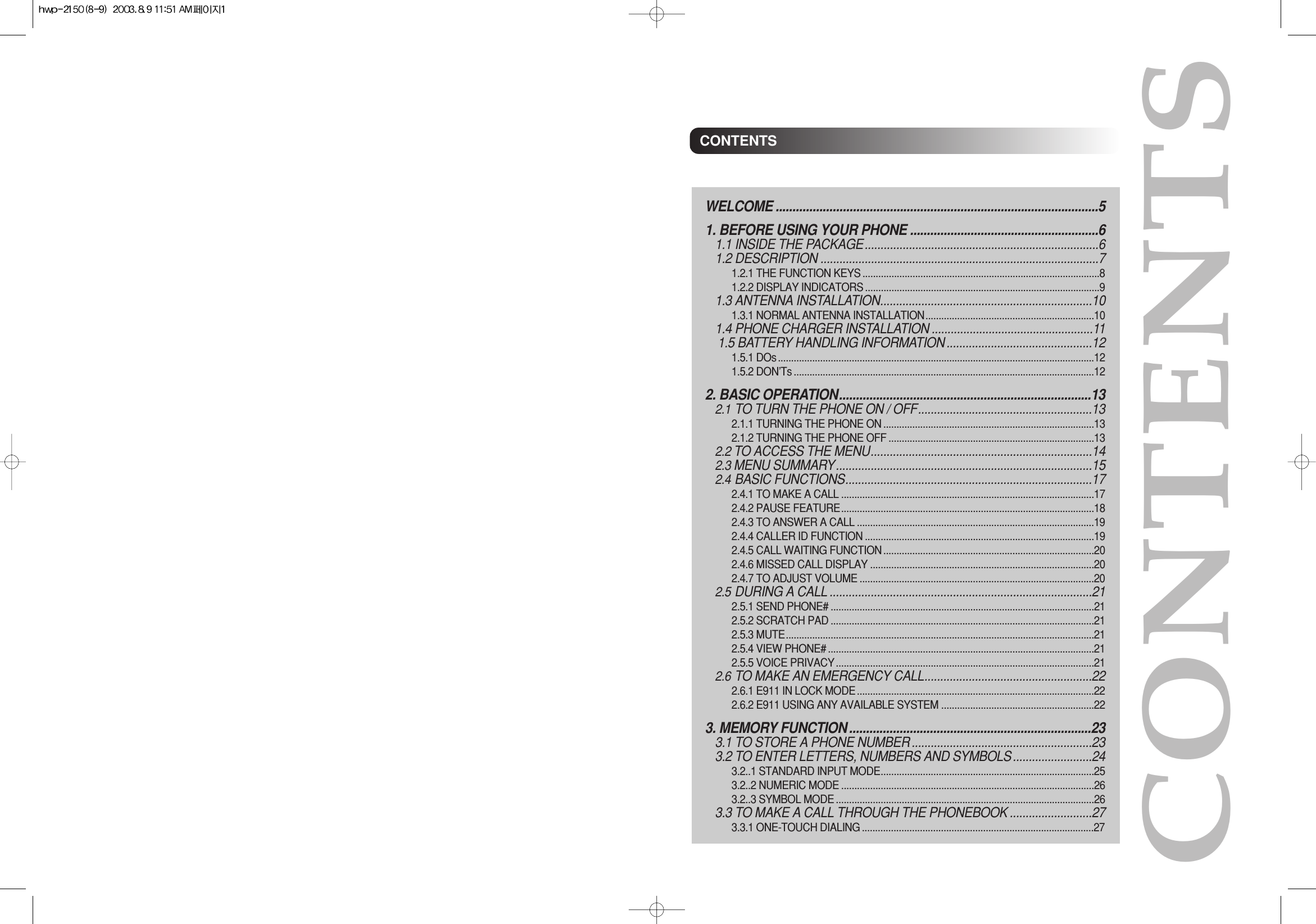 Pantech HWP-2150 CDMA WLL Telephone User Manual hwp 2150 8 9