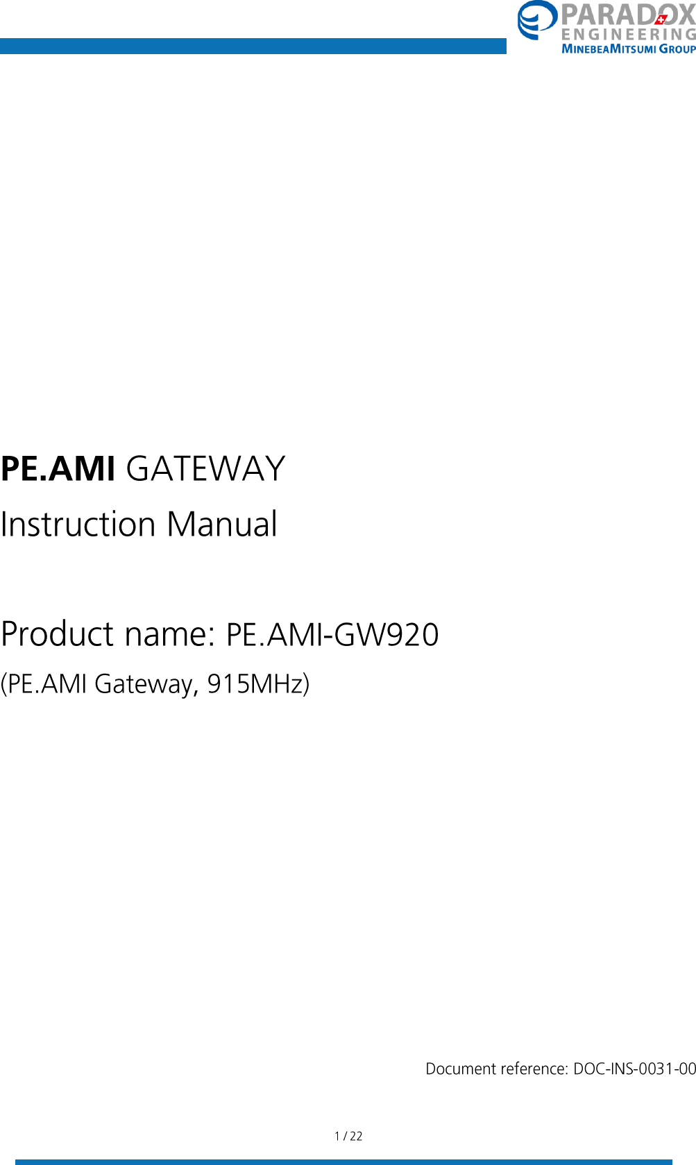 Paradox Engineering 0701142823044 PE.AMI GATEWAY User Manual