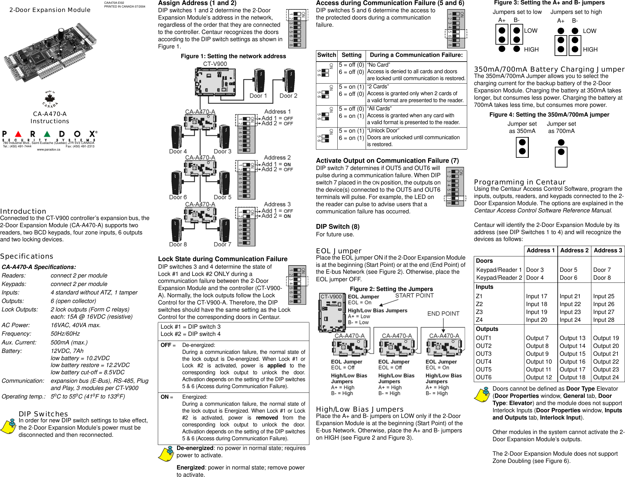 Paradox Hellas S A Dip Switches Caa470A Ei02 Users Manual CA A470A ...