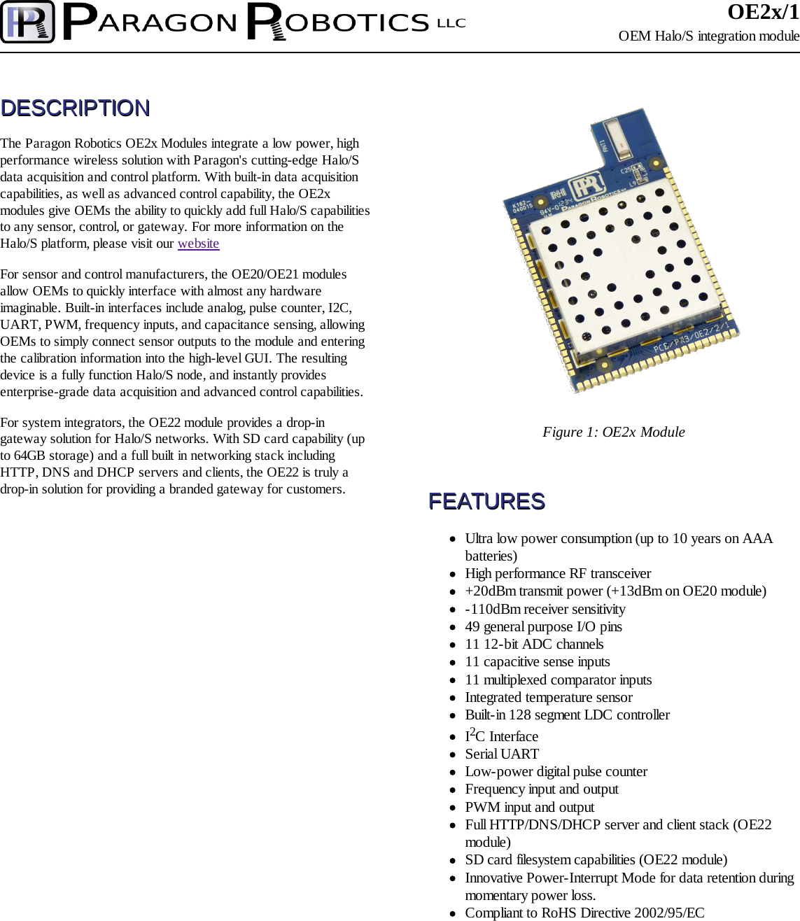 Paragon Robotics OE2X FHSS module User Manual