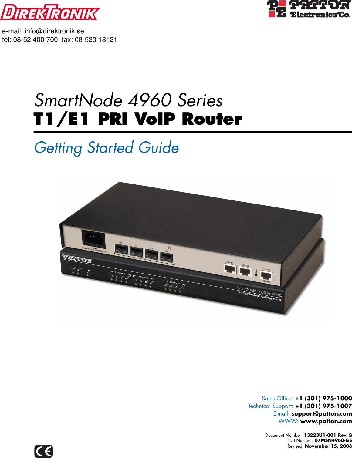 Patton Electronic 4960 Users Manual SmartNode 4630 Series ISDN BRI S0 ...