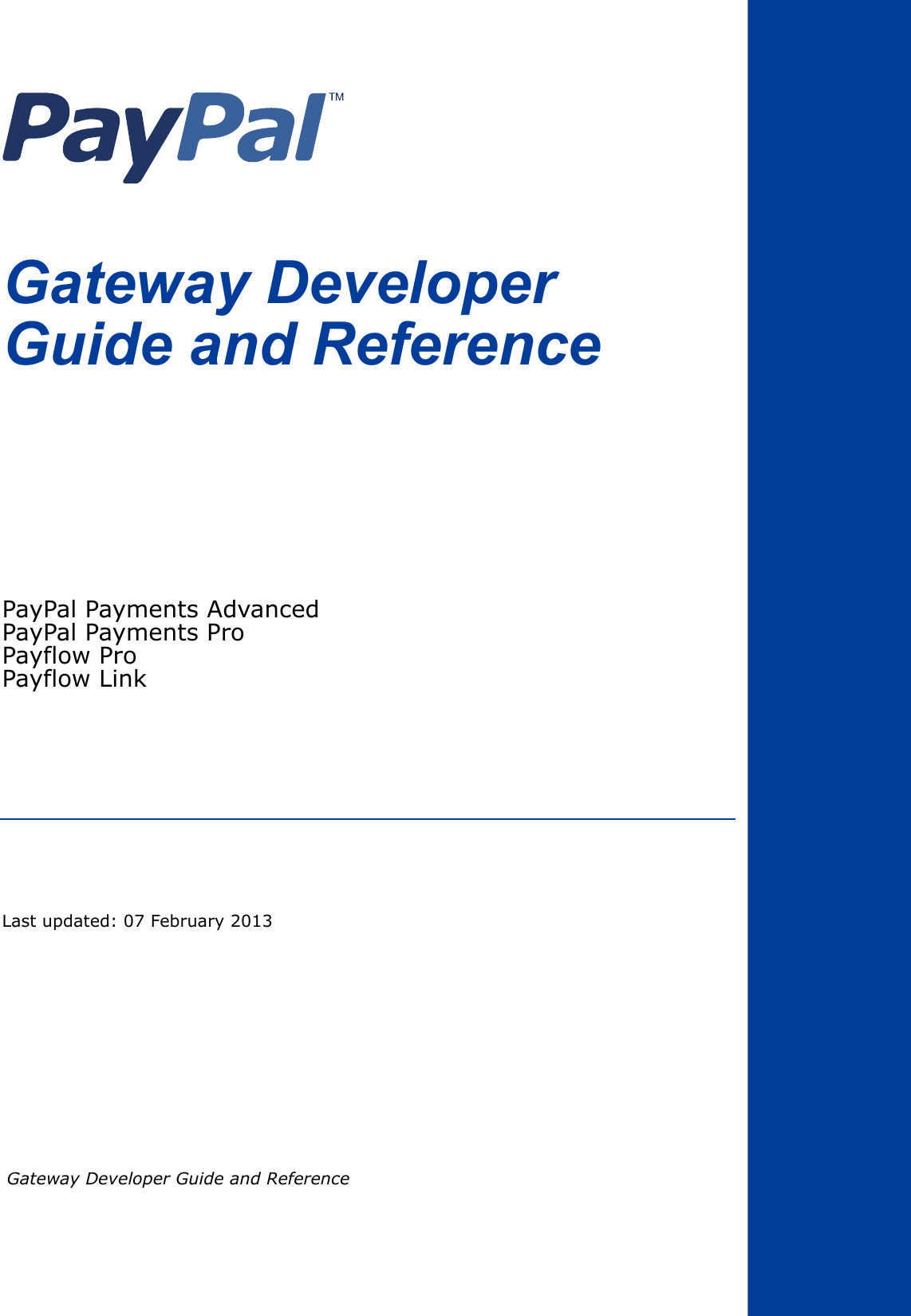 Paypal Gateway 2013 Developers Guide Payflow Developer And Reference