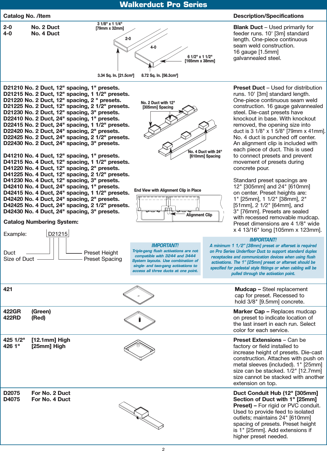 Walkerduct Pro Series Product Specifications 1000217394 Catalog
