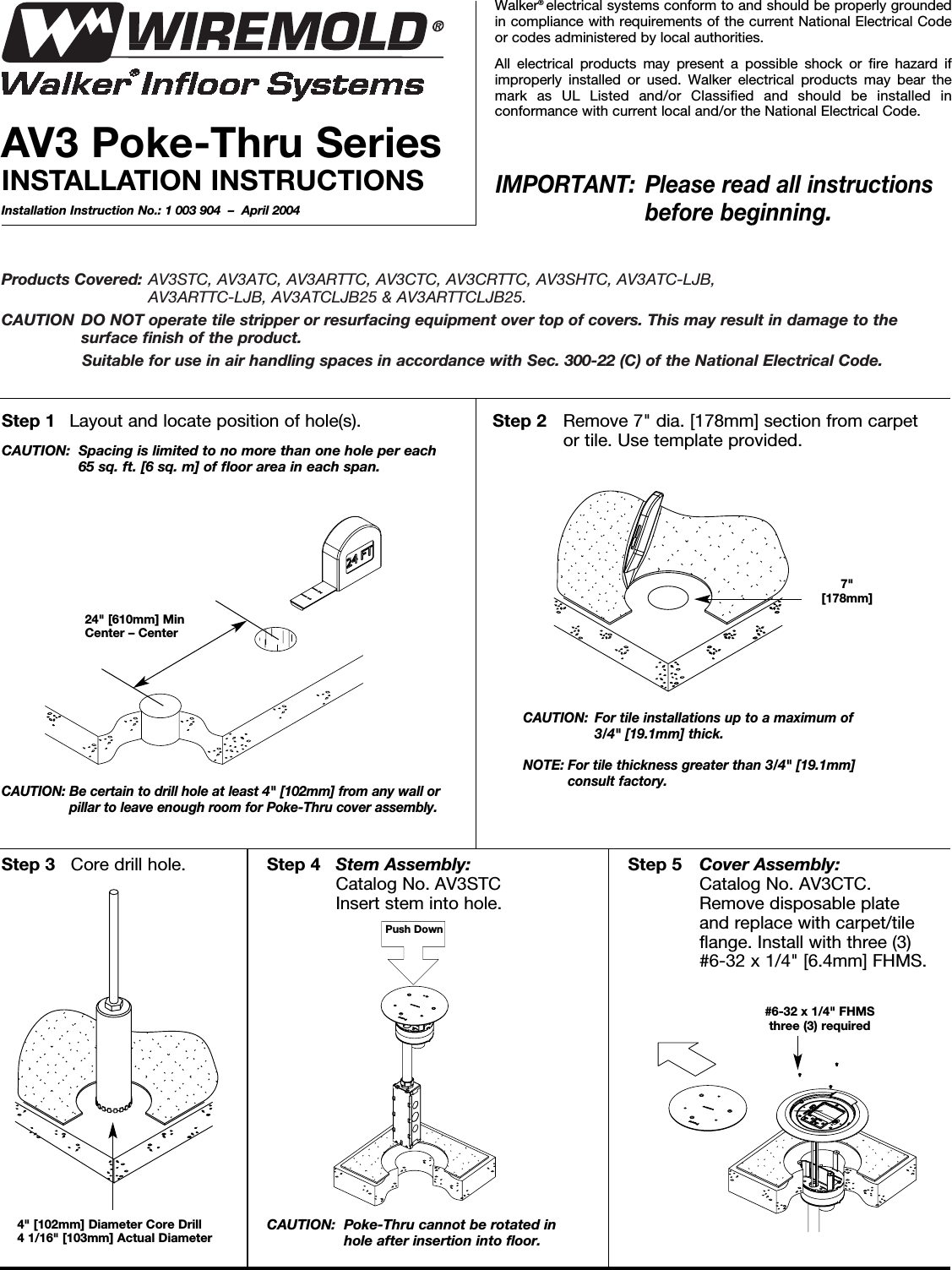 AV3 Series Poke Thru Devices Installation Instructions Directions
