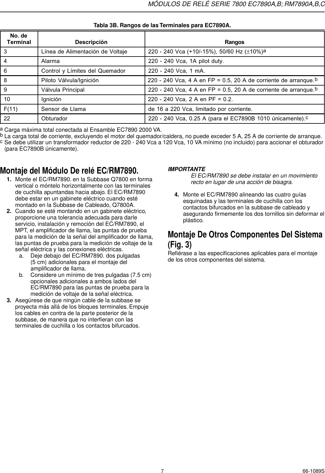 Módulos De Relé SERIE 7800 EC7890A,B; RM7890A,B,C Installation Directions