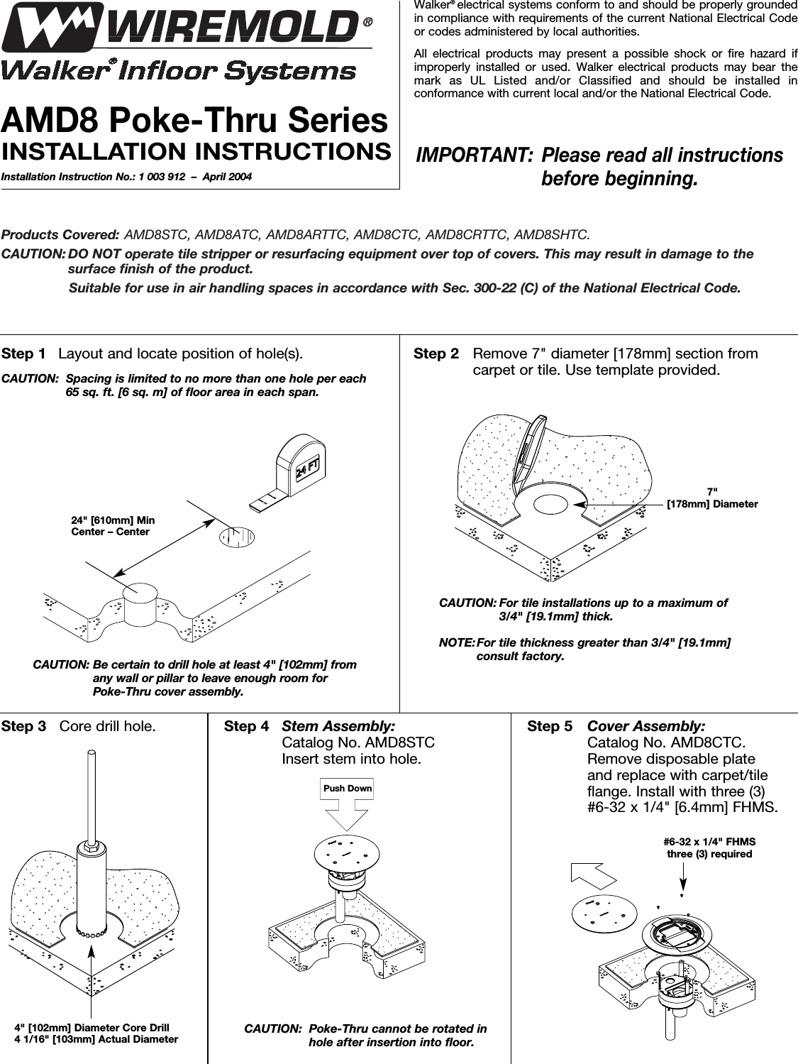AMD8 Series Poke Thru Devices Installation Instructions Directions